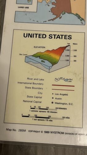 World and United States Laminated Map 22x17 Poster 1989 Nystrom 2-sided ...