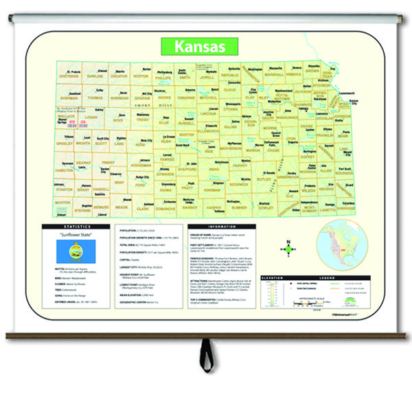 Kansas Large Scale Shaded Relief Wall Map on Roller - Maps & Atlases
