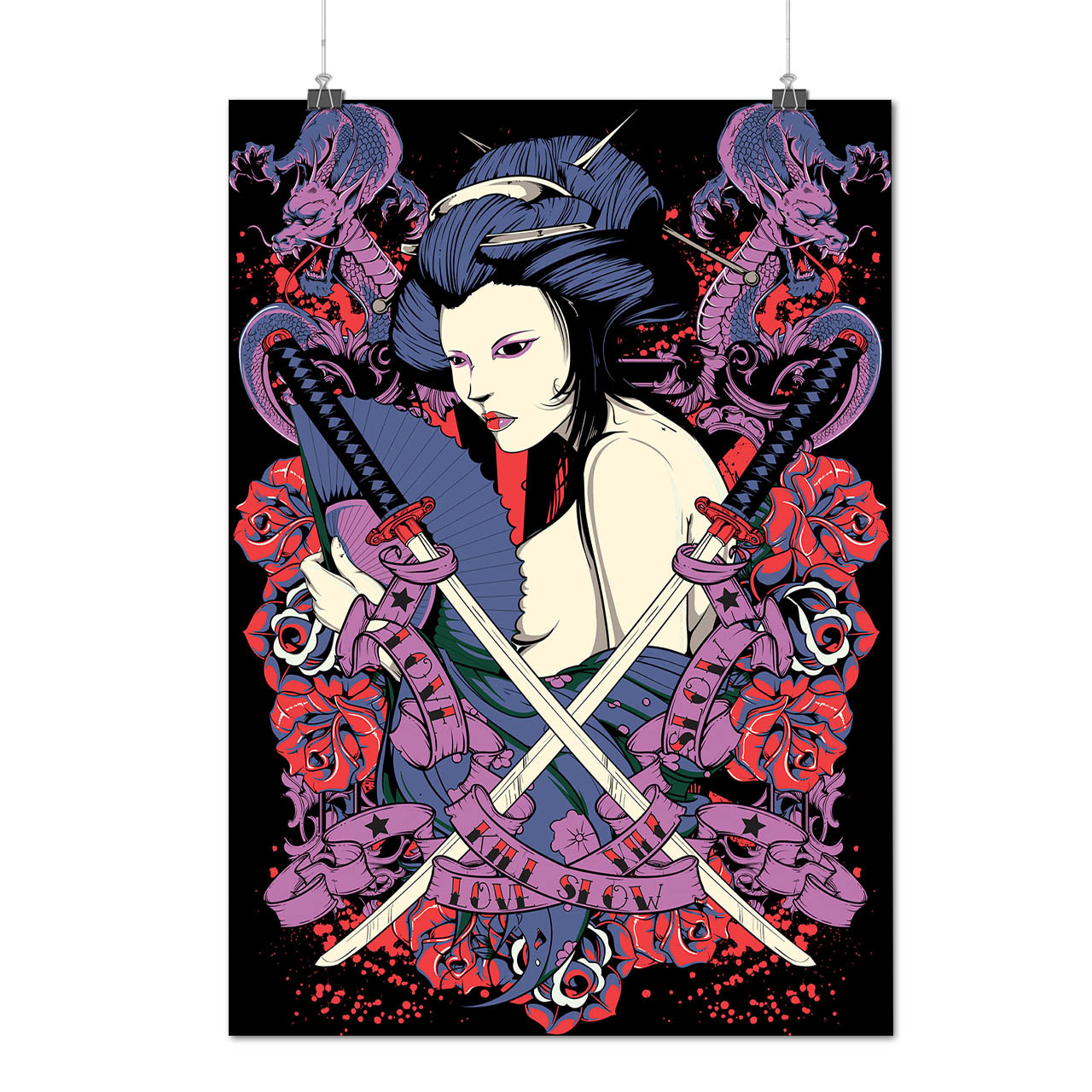 Geisha Rose Asia Fantasy Chinese Girl Matte/Glossy Poster A0 A1 A2 A3 ...
