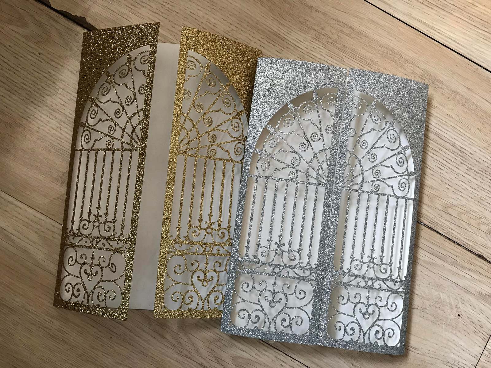 50pieces Glitter Silver Laser Cut Wedding Cards,Gate Wedding Invitation ...