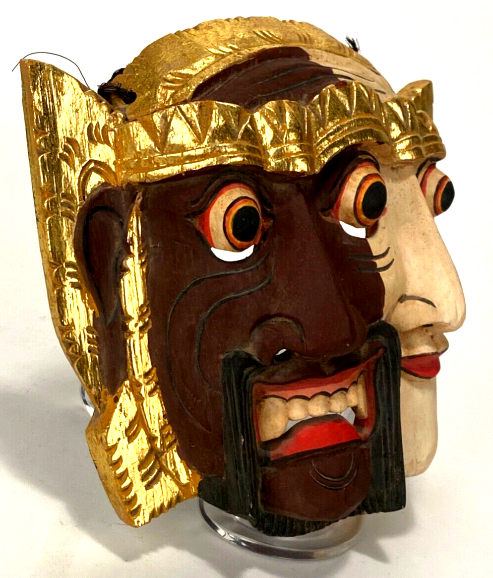 Vintage FOLK ART Carved WOOD MASK - Two Face, Three Eyes - Home Décor