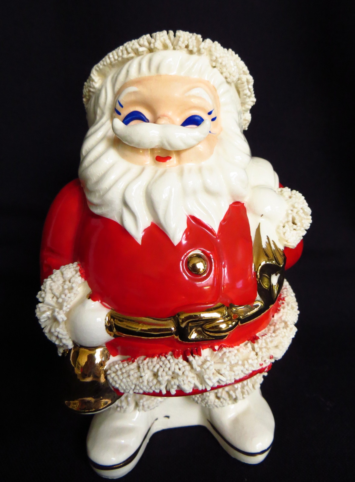 VTG Christmas Spaghetti Santa Claus Bank Japan Blue Eyes Gold Trim 1950 ...