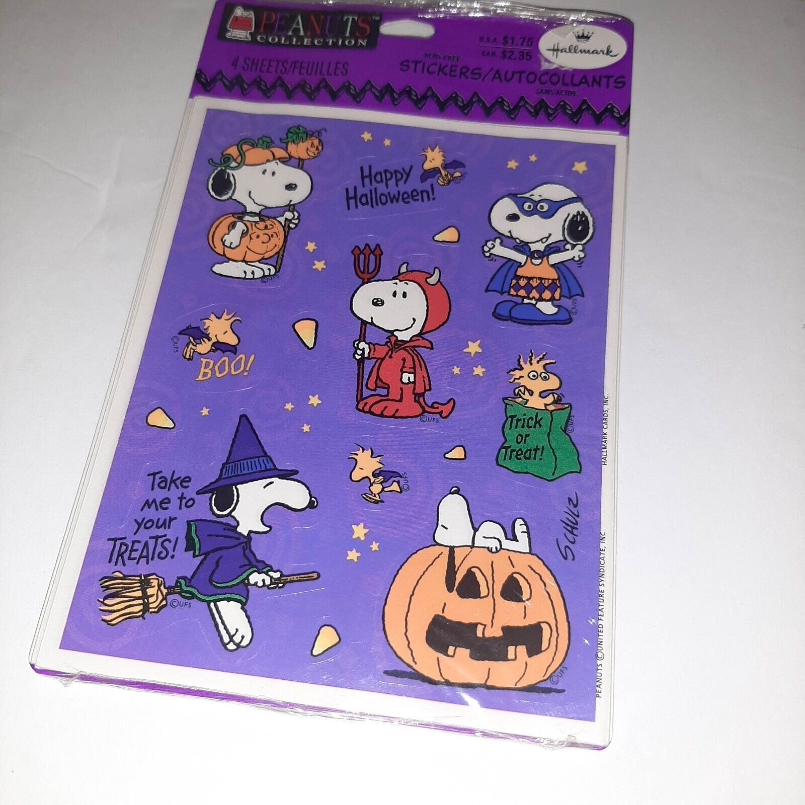 Vtg Halloween Peanuts Snoopy Hallmark Stickers 4 Sheets FULL Pack Witch ...