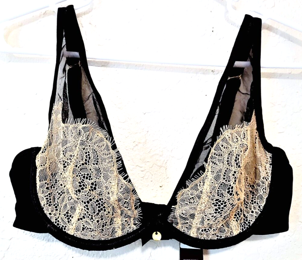 36D Cacique Cleavage Solution Veiled Sheer Lace Triangle Unlined Plunge ...