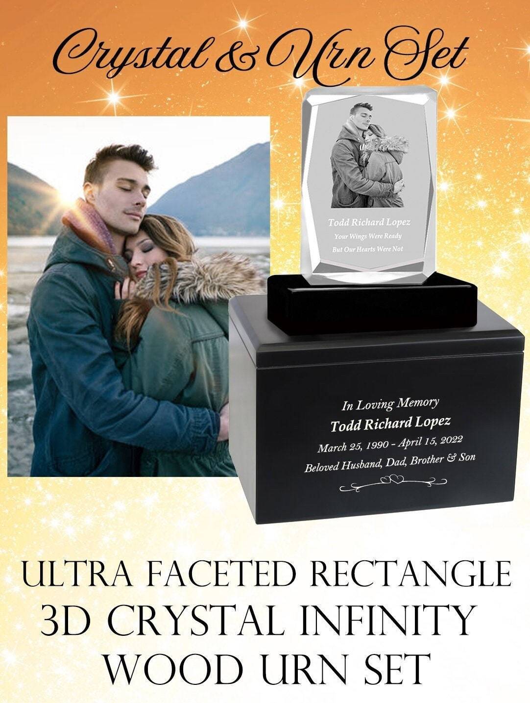 Memorial Ultra Faceted Rectangle 3D Crystal Infinity Wood Urn Set ...