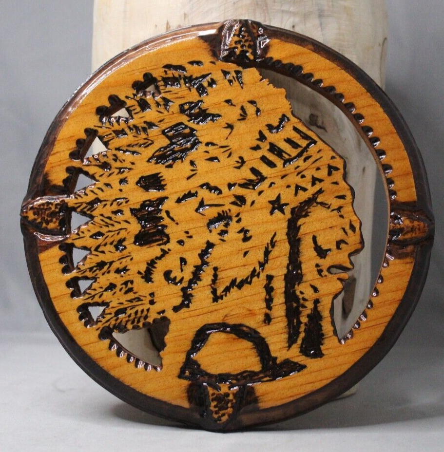 Native American Indian Chief Hand Carved Woodwork Round Hangable Right ...