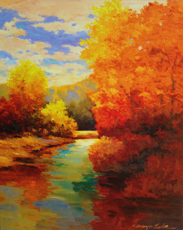 Amber trees by Kanayo Ede. Lithograph print on paper. 16" x 20" - Art