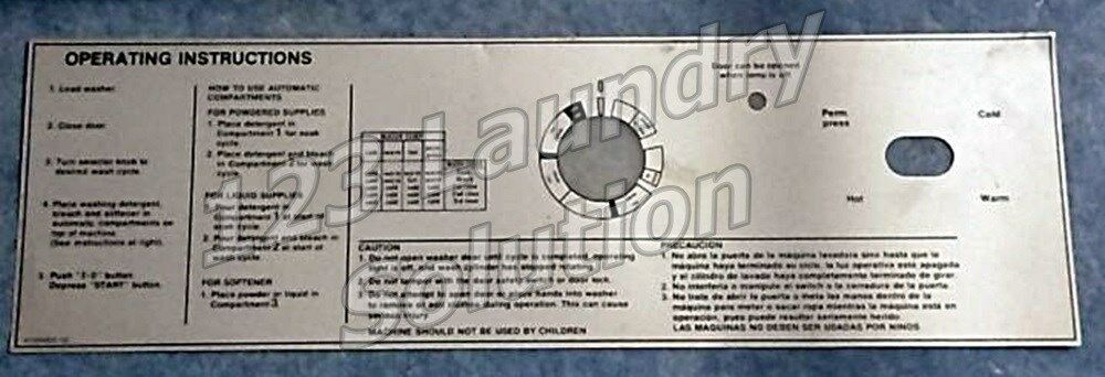 NEW Front Load Washer Decal Label For Wascomat P/N: 471494902 471 ...