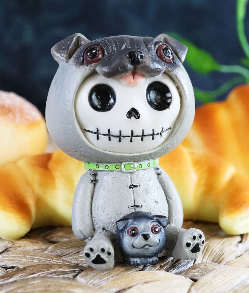 Ebros Furry Bones Pugsley Grey Pug Costume Skeleton Monster Sitting Up ...