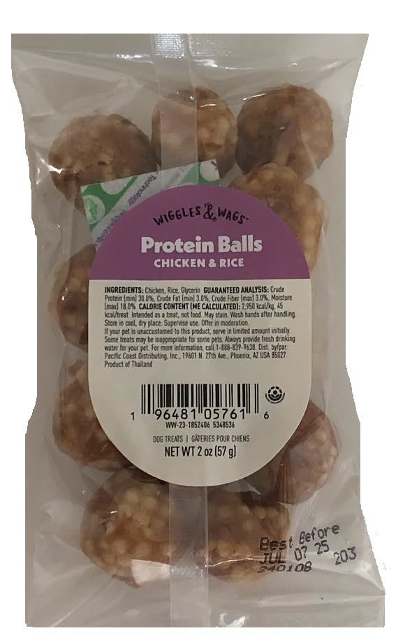 Wiggles & Wags Dog Treats Protein Balls Chicken & Rice 1-2 Ounce Bag ...