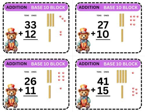 ADDITION Base10 - no Regrouping - 36 Cards - Laminated Activity - Other ...