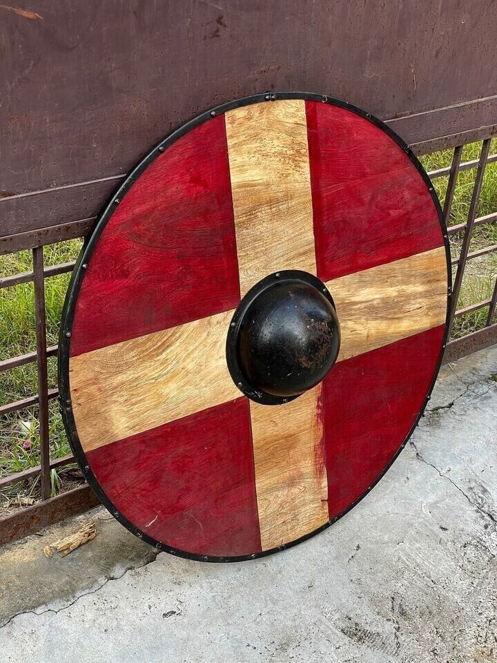 24" Medieval Wooden Viking Shield Modern Battleward Ready Armor For ...