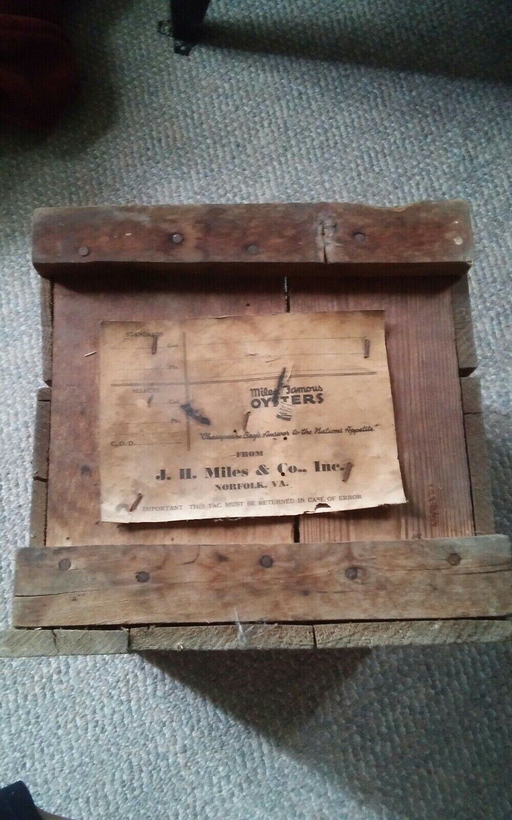 000 Rare VTG Chesapeake Bay Miles Famous OYSTERS J. H. Miles & CO Wood ...