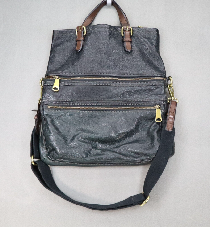 Fossil Explorer Large Crossbody Shoulder Bag Carryall Tote Black Fold ...