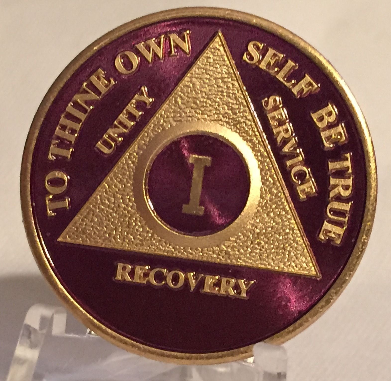 Purple & Gold Plated One Year AA Chip Alcoholics Anonymous Medallion ...