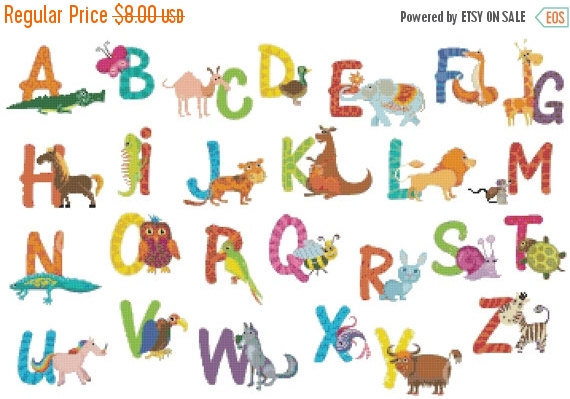 Animal Alphabet - 352 x 224 stitches - Cross Stitch Pattern L616 - Hand ...