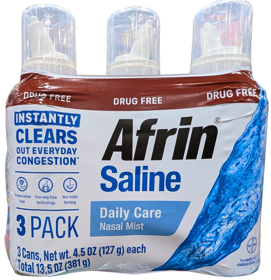 Afrin Saline Daily Care Nasal Mist Drug Free 3x4.5 Oz Cans EXP 08/2026 ...