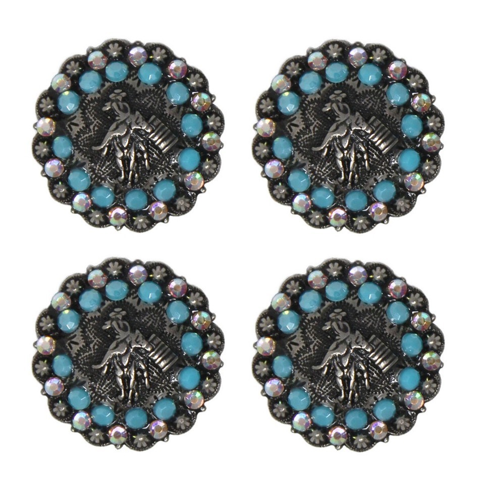 4 Conchos Rhinestone Horse Saddle Western Rodeo Bridle Berry Turquoise ...