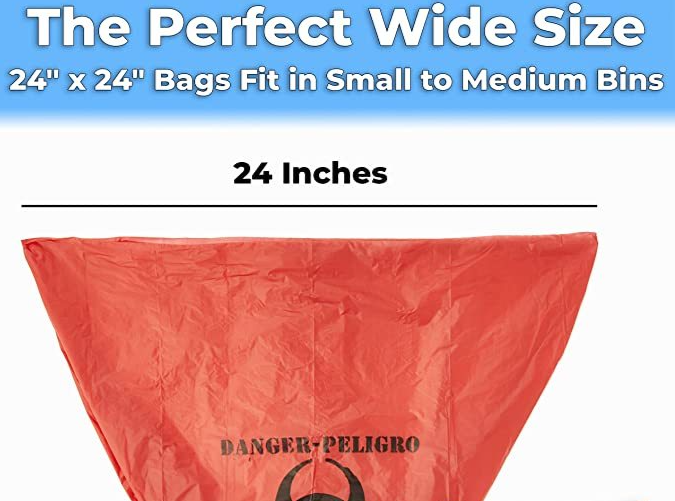 Biohazard Waste Disposable Bag, 7-10 gallon, 24", 1.3 mil, Red, Roll of ...