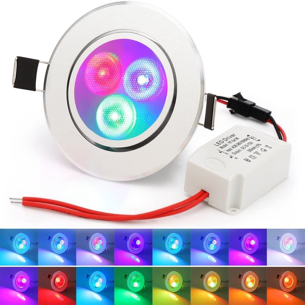4 Pack LED Color Changing Recessed Lighting 3W RGB Downlight Retrofit ...