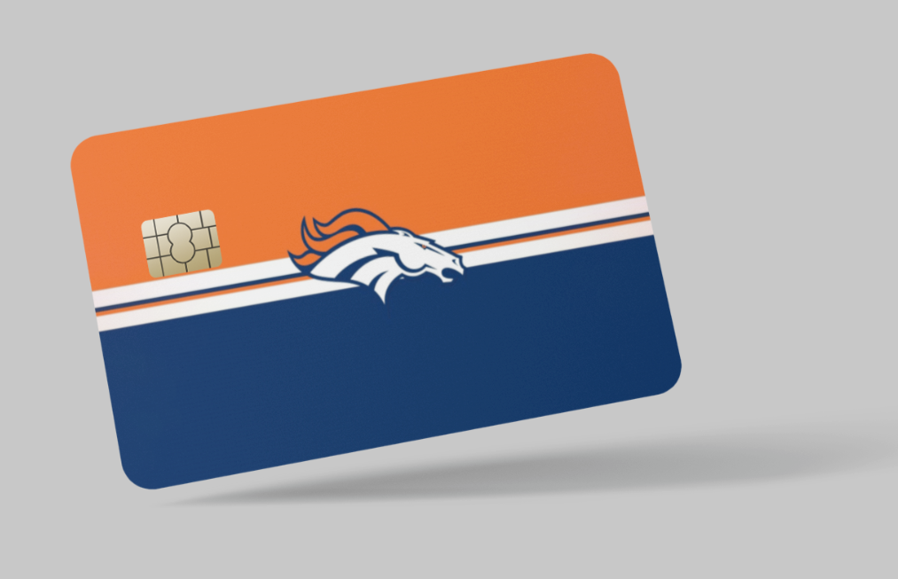 DENVER BRONCOS , NFL , 2 pc credit card skin & DEBIT CARD,TROLLEY & GYM ...