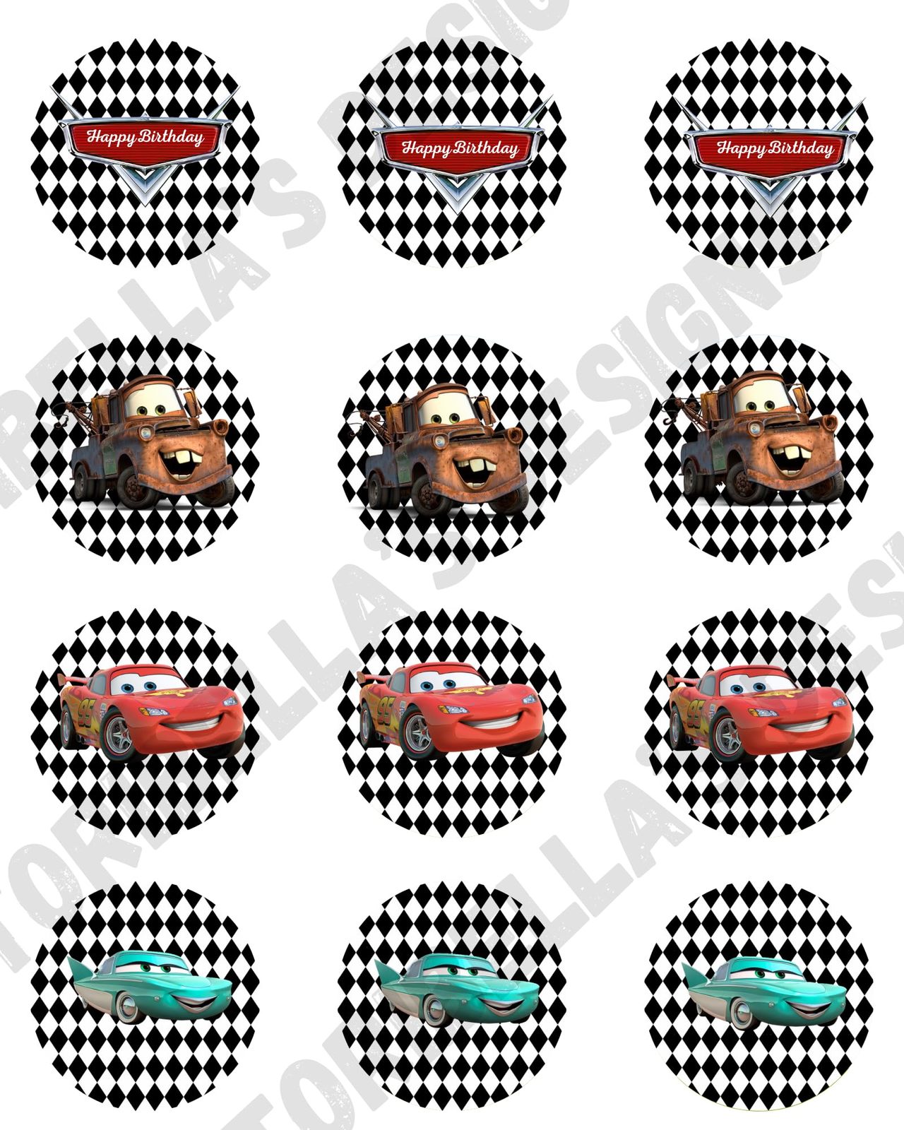 Race Cars Cartoon Characters Edible Images Premium Wafer Precut ...