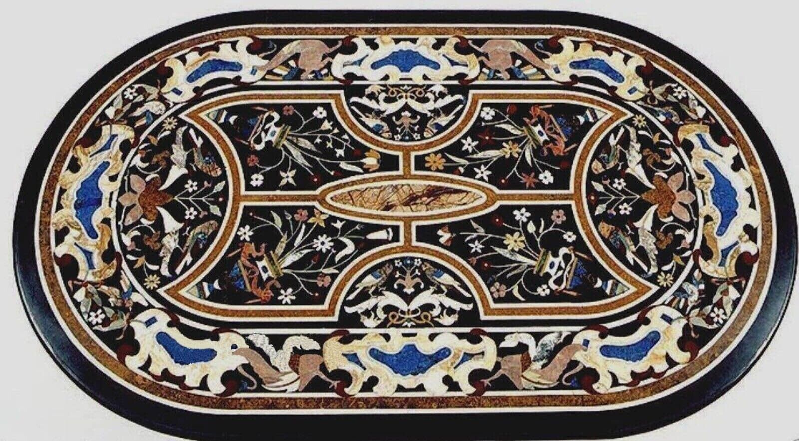 30 x 60 Inches Oval Marble Dining Table Top Pietra Dura Art Office ...