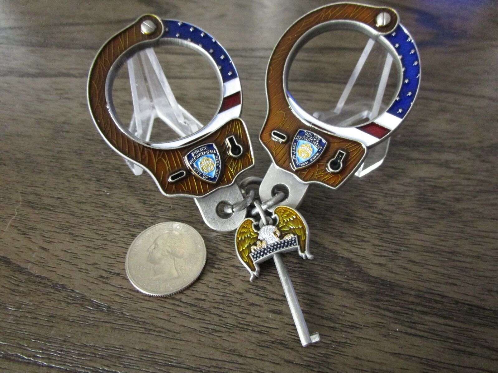 NYPD American Flag Handcuffs With Eagle Key Brown Wood Version ...