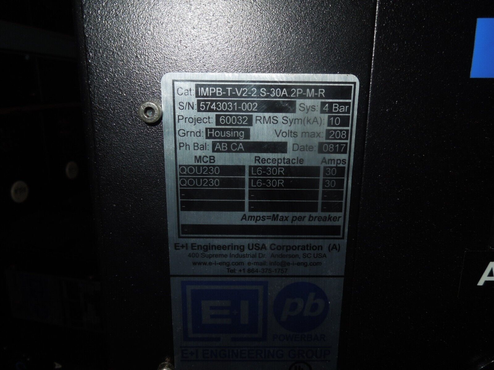 E+I Engineering Group iMPB Tapoff IMPB-T-V2-2.S-30A.2P-M-R (2)-30A 2p ...
