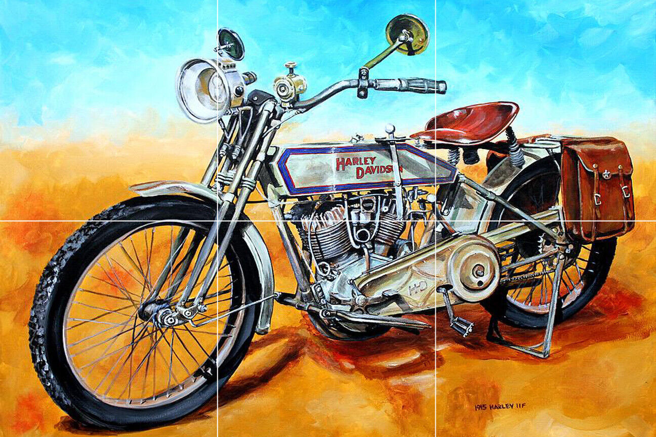 antique harley davidson motorcycle 11f Medallion wall tile backsplash ...