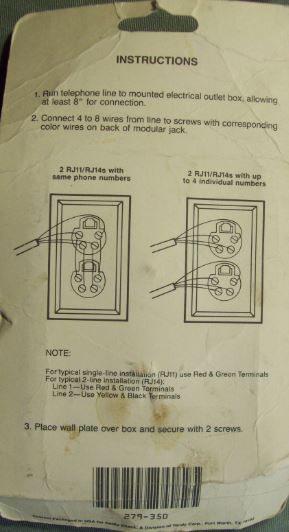 RADIO SHACK DUAL MODULAR WALL RJ11 TELEPHONE PLATE - Cords, Jacks & Plugs