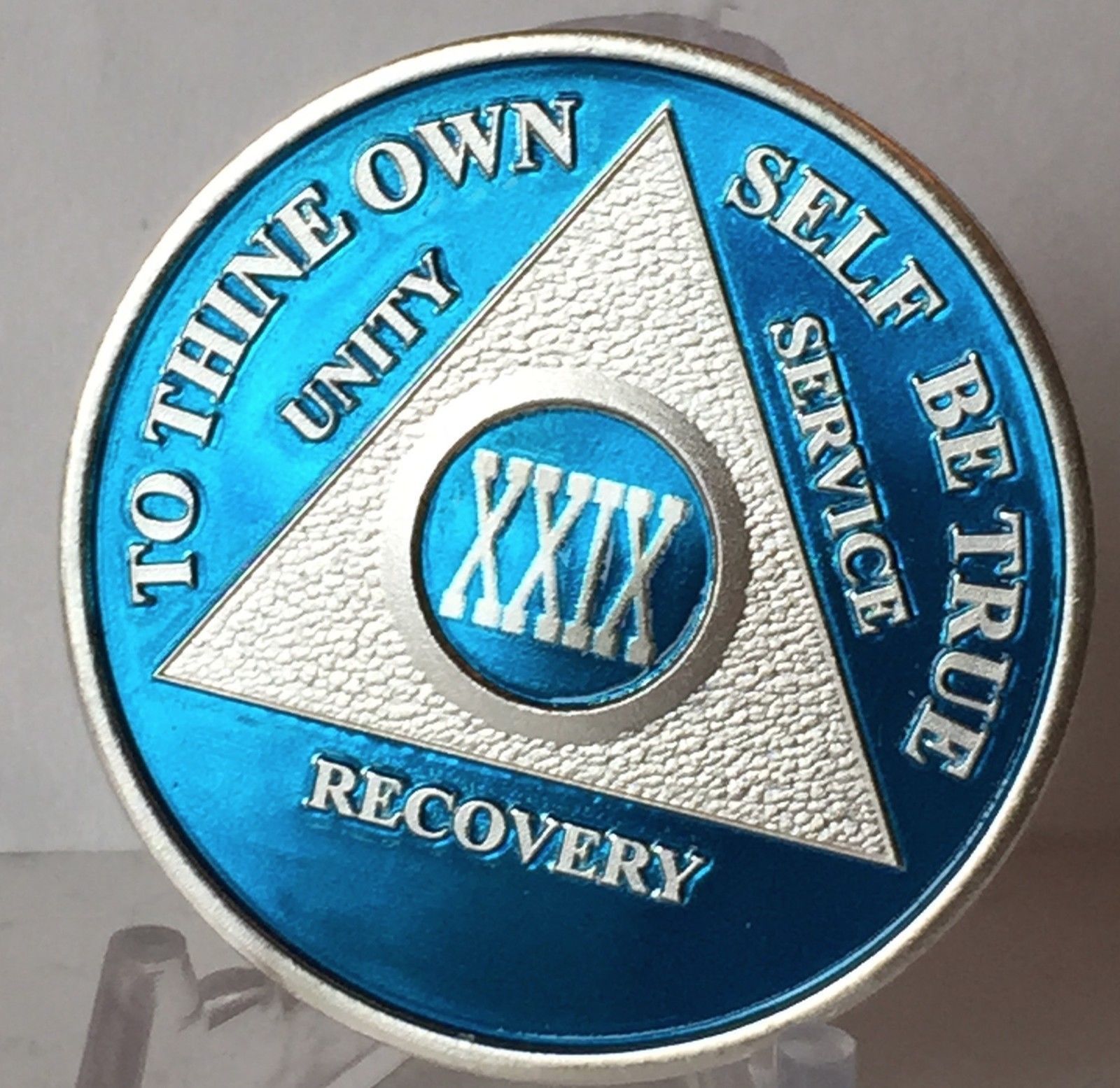 Blue Silver Plated 29 Year AA Chip Alcoholics Anonymous Medallion Coin ...
