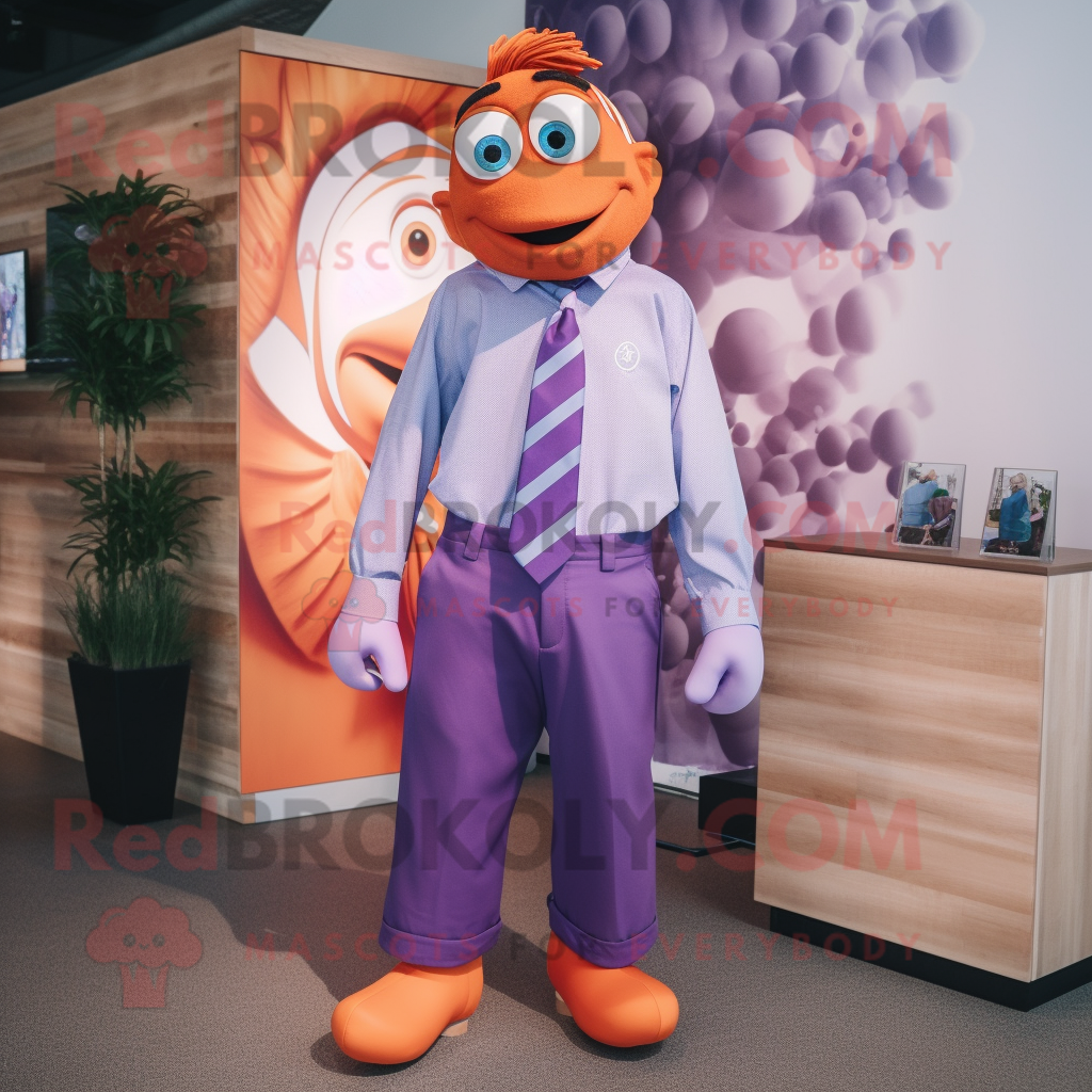 Purple Clown Fish mascot costume character dressed with a Poplin Shirt ...