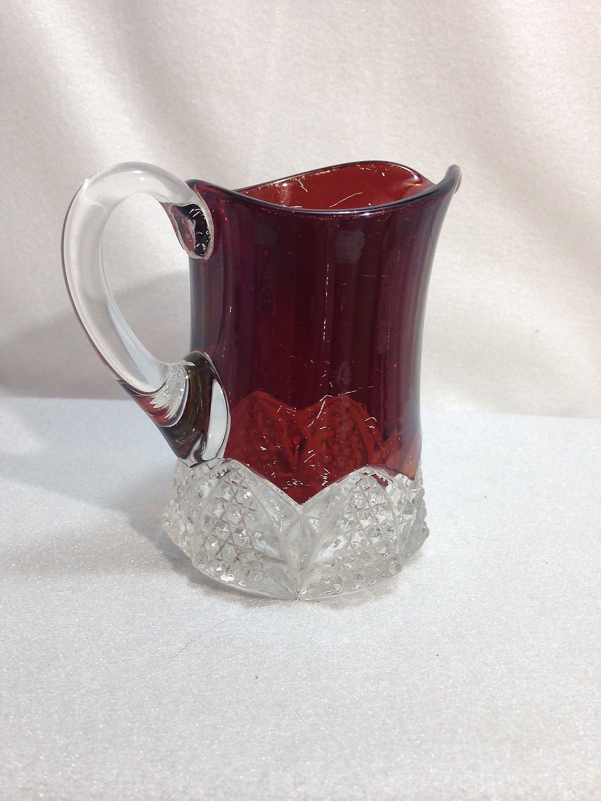 Pattern Glass Ruby Stain Clear Creamer Diamond Grid Pointed Arch Smooth ...