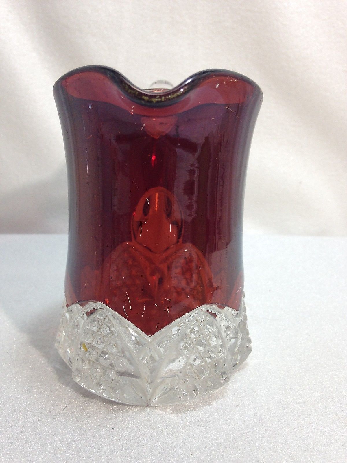 Pattern Glass Ruby Stain Clear Creamer Diamond Grid Pointed Arch Smooth ...