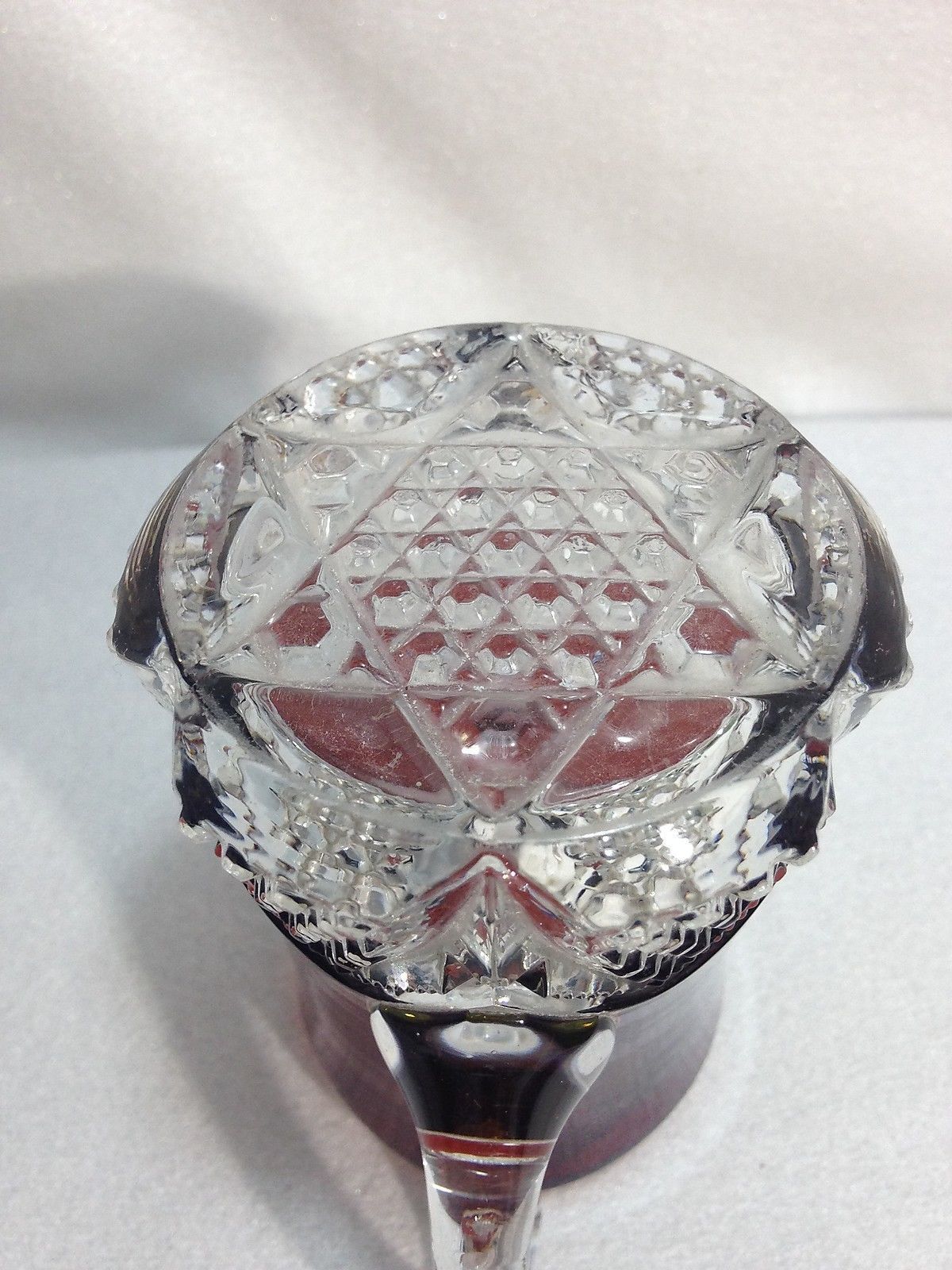 Pattern Glass Ruby Stain Clear Creamer Diamond Grid Pointed Arch Smooth ...