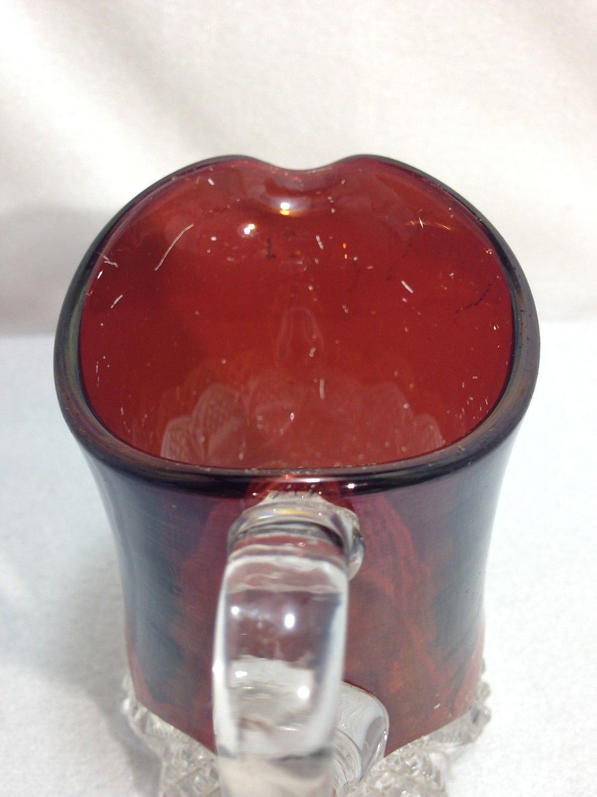 Pattern Glass Ruby Stain Clear Creamer Diamond Grid Pointed Arch Smooth ...