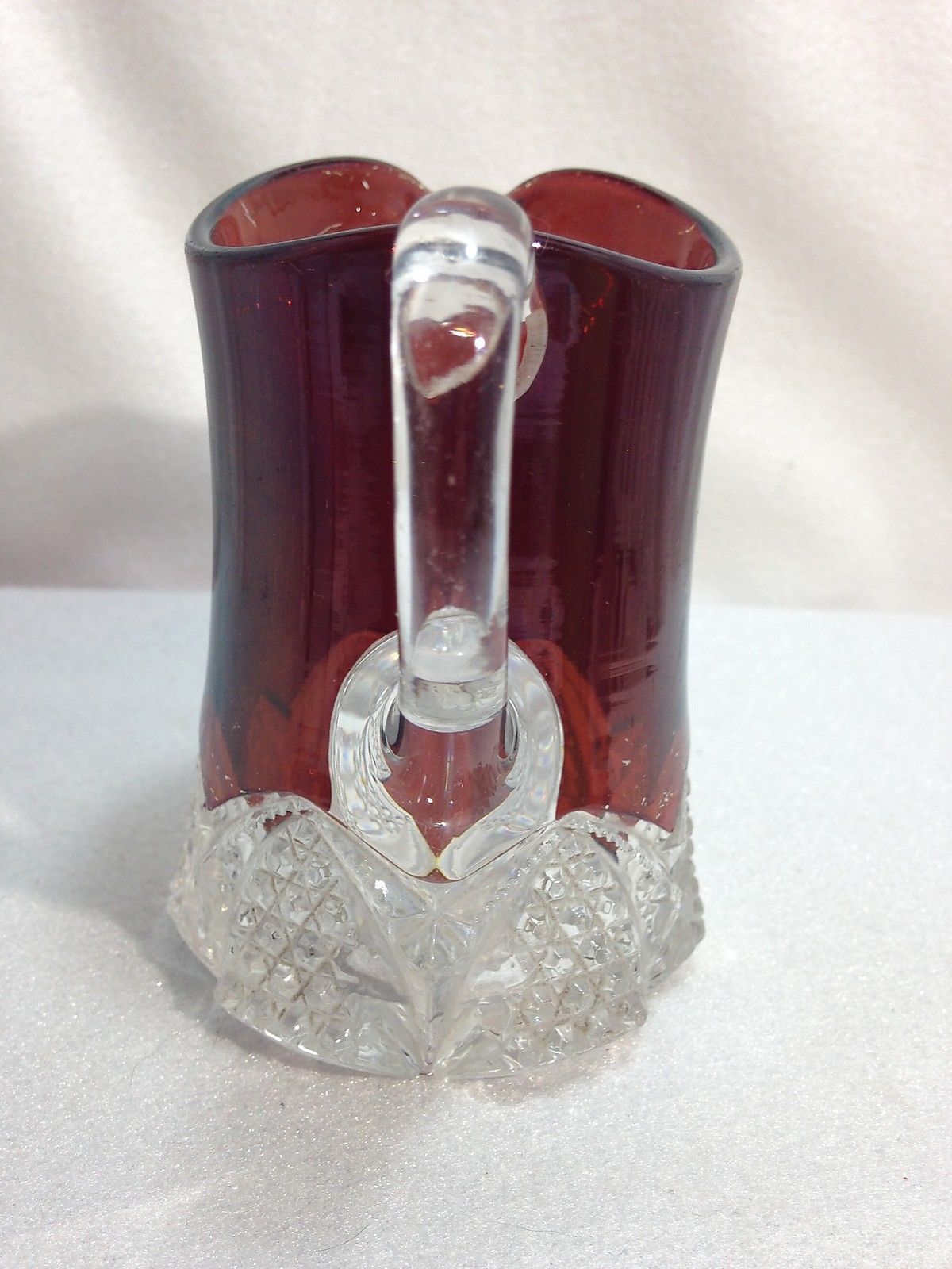 Pattern Glass Ruby Stain Clear Creamer Diamond Grid Pointed Arch Smooth ...