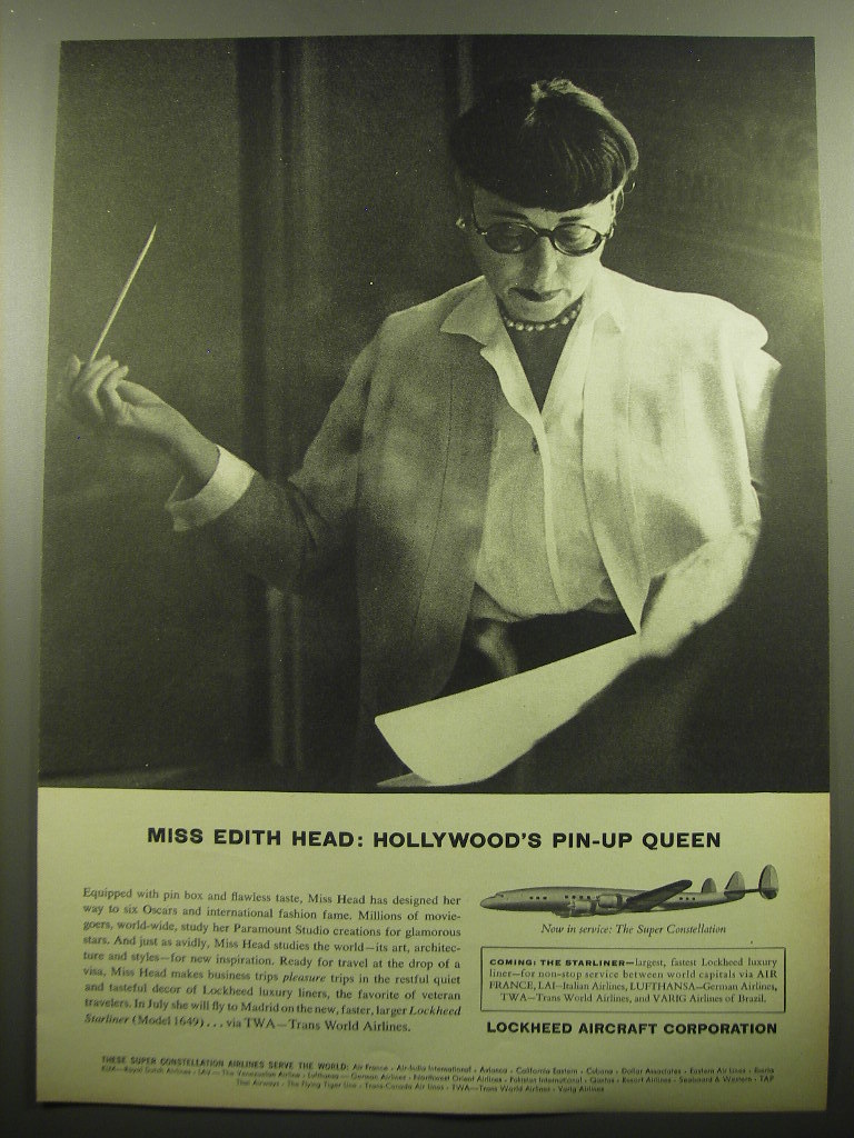 1957 Lockheed Aircraft Ad - Miss Edith Head Hollywood's Pin-up Queen ...