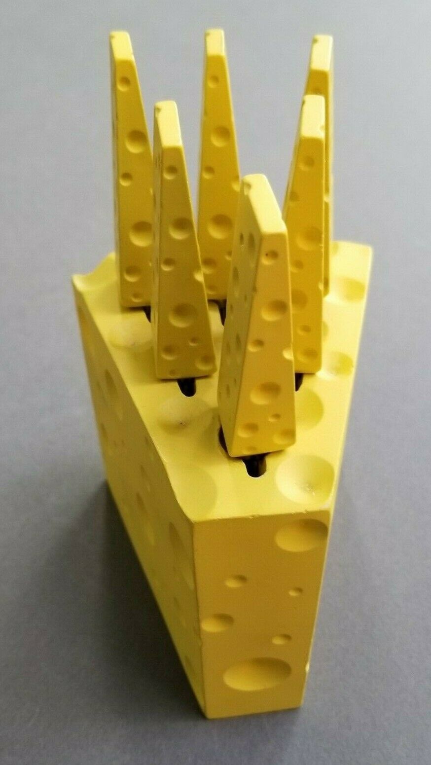 Cheese Block Wedge & Six Knives Stand Cheesehead Appetizer Knife Kitsch ...