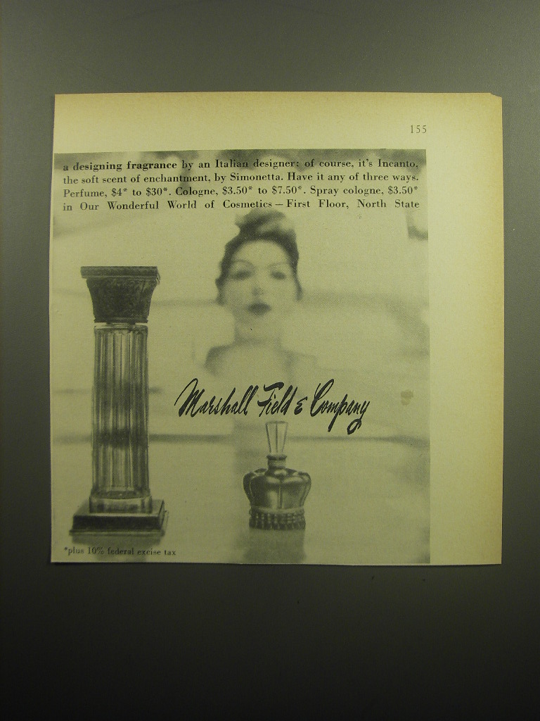 1958 Marshall Field & Company Simonetta Incanto Perfume Advertisement ...