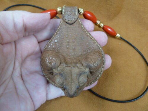EL1000-9) genuine Cane TOAD Leather pendant 20" red beaded necklace I ...