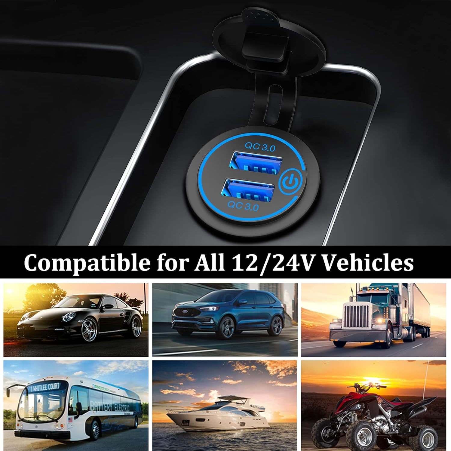 2 Pack 12V USB Outlet Quick Charge 3.0 Dual USB Power Outlet with Touch ...