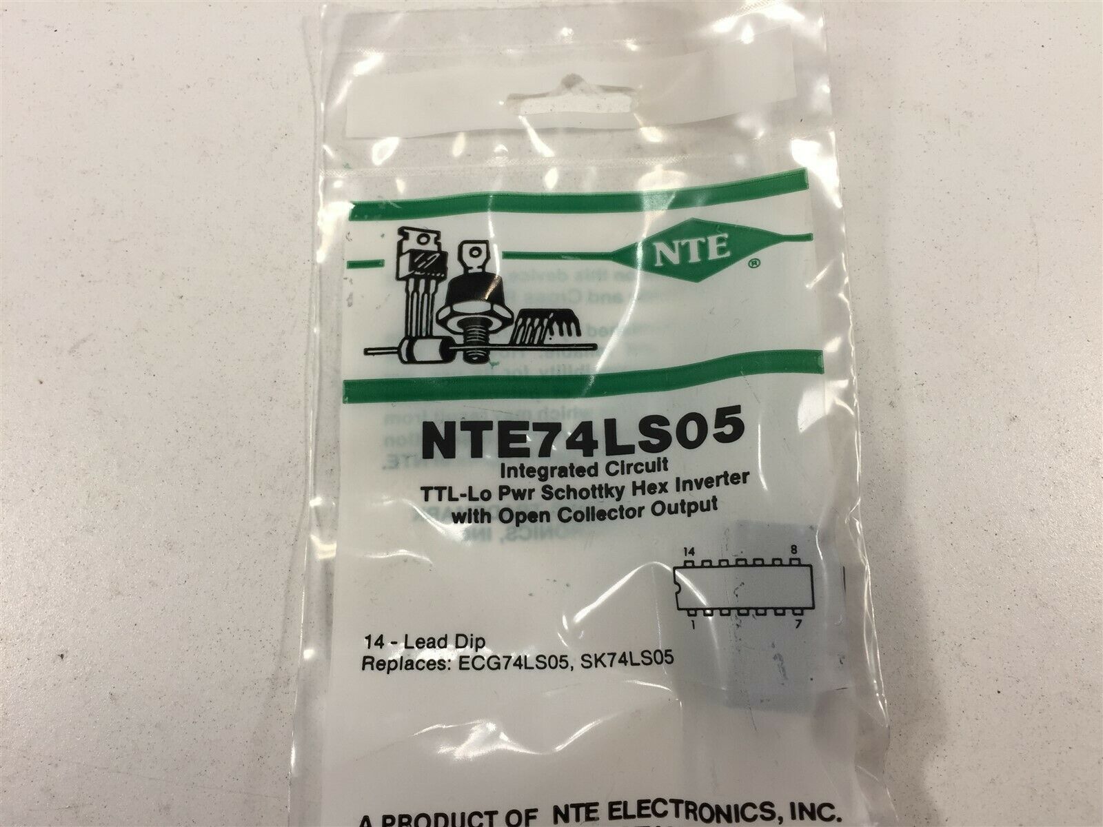 (13) NTE ECG 74LS05 IC TTL − Hex Inverter with Open Collector Outputs ...