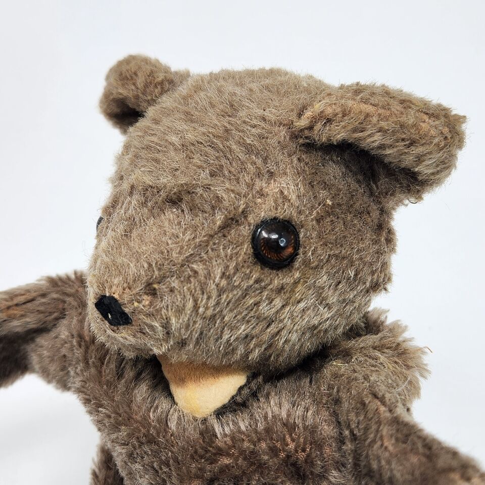 VINTAGE TRUDY TOY BROWN BEAR GENUINE MOHAIR HAND PUPPET PLUSH - Vintage