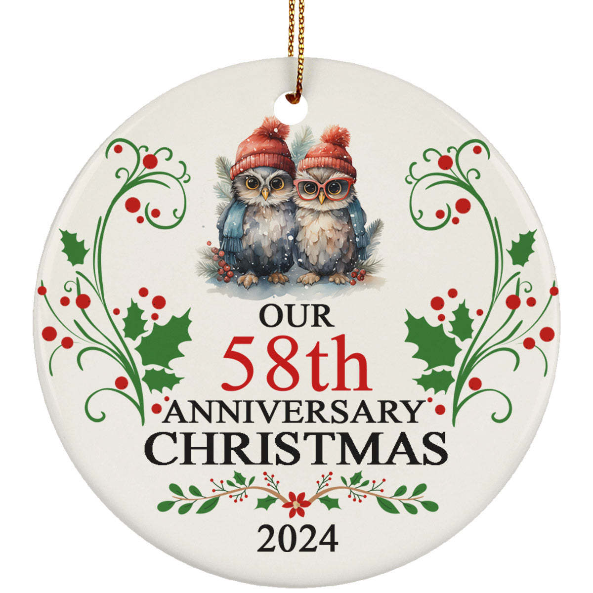 58th Anniversary Christmas 2024 Ornament Gift 58 Years Married Cute Owl ...