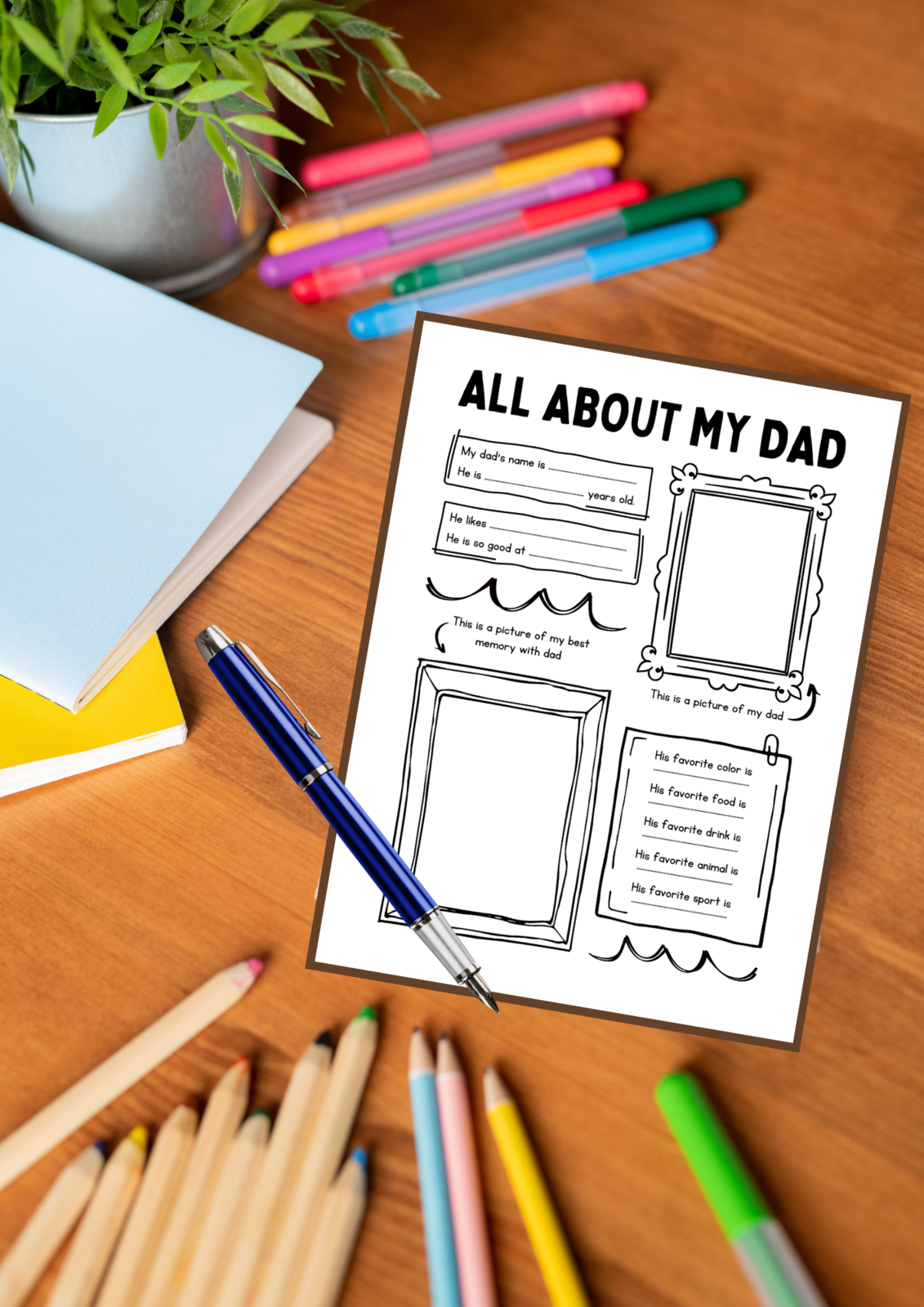 All About My Dad Fill in the Blank Printable for Father's Day - Digital Art