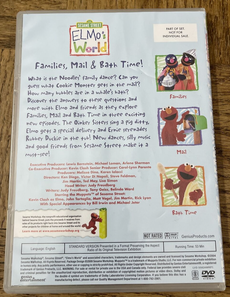 Sesame Street Elmos World Families Math and Bath Time DVD-Rare-SHIPS N ...