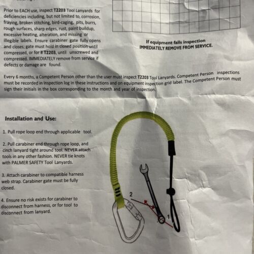 (Lot Of 3) Palmer Safety Tool Lanyard with Screw Gate Carabiner, 15 lbs ...