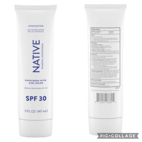 NATIVE Mineral Sunscreen Lotion SPF 30 Unscented 5 fl oz Exp 05/2024 ...